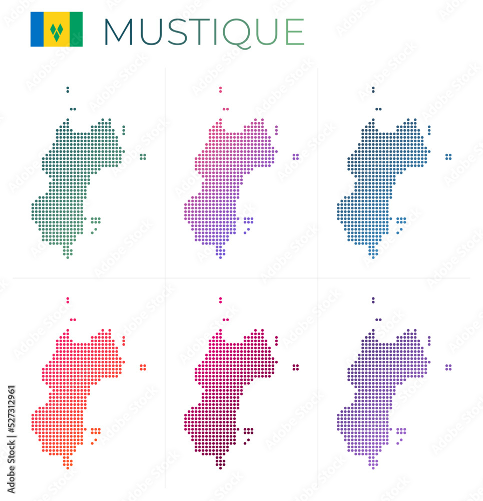 Mustique dotted map set. Map of Mustique in dotted style. Borders of ...