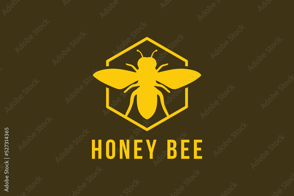 Grafika wektorowa Stock: honey bee silhouette logo with hexagon ...