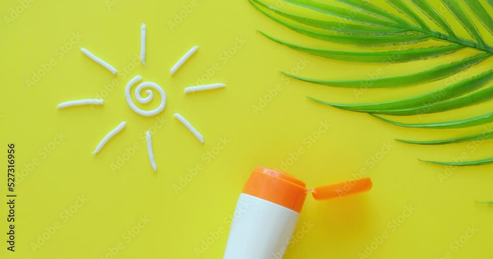 Sunscreen. Protect skin from sun. Looped 4K stop motion animation on a ...