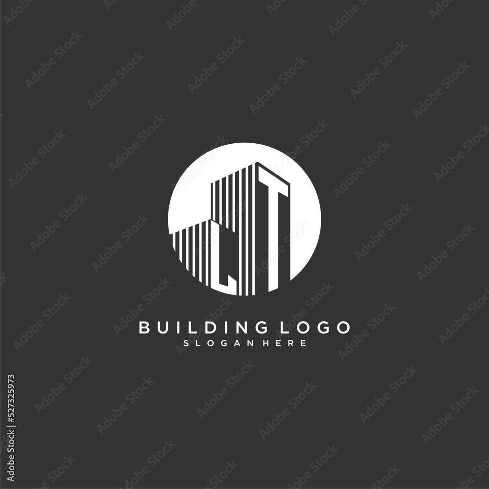 LT initial monogram building logo for real estate with creative circle ...