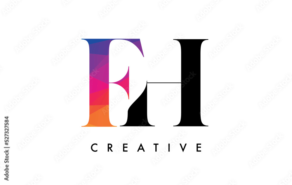 FH Letter Design with Creative Cut and Colorful Rainbow Texture Stock ...