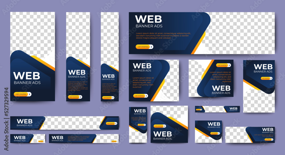 Vetor de Web banner template design set layout with photo and text ...