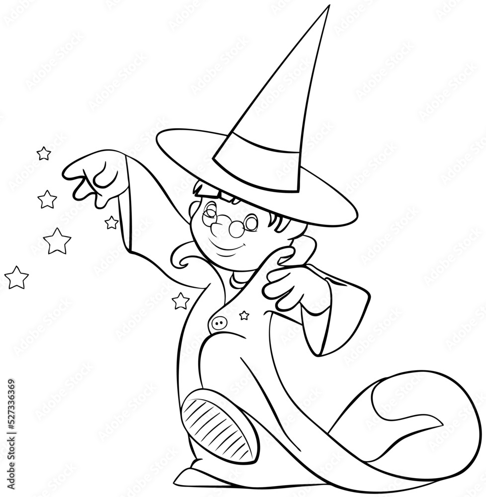 Wizard. Element for coloring page. Cartoon style. Stock Vector | Adobe ...