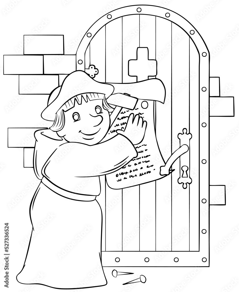 Martin Luther 95 theses. Element for coloring page. Cartoon style ...