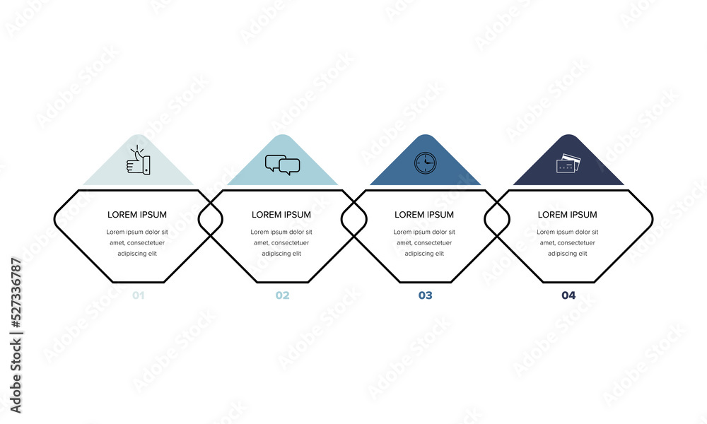 Four numbered steps placed in horizontal row. Concept of 4 stages of ...