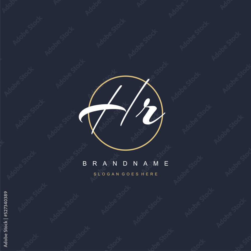 Initial letter HR logo monogram feminine style with circle line design ...