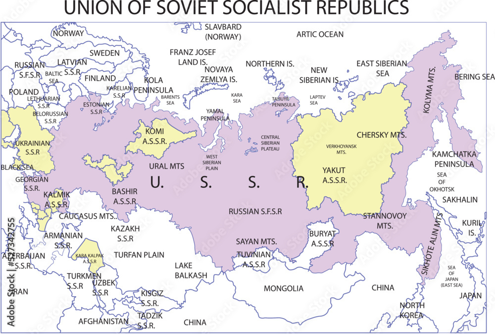 map of USSR, united soviet socialist republic, autonomous republic s of ...