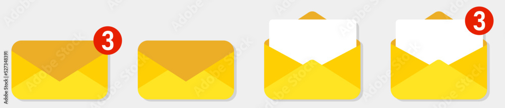 vector icon of an envelope with letter. Image open and close Yellow ...