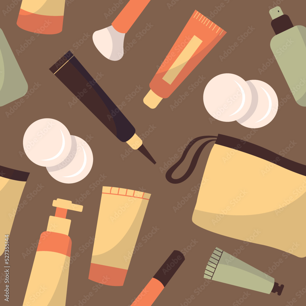 Seamless pattern of beauty cosmetic products for body, hair and skin ...