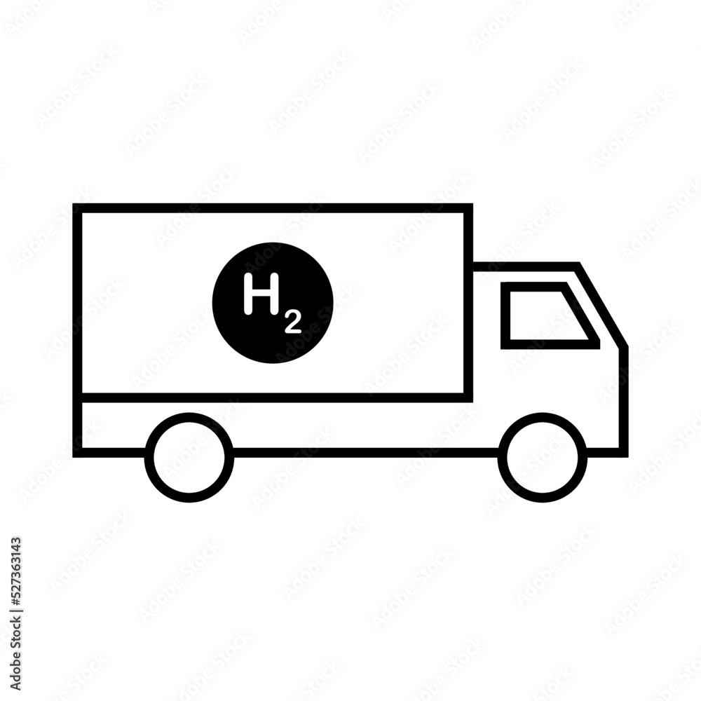 Hydrogen truck vector graphic. Lorry drives with a hydrogen motor ...
