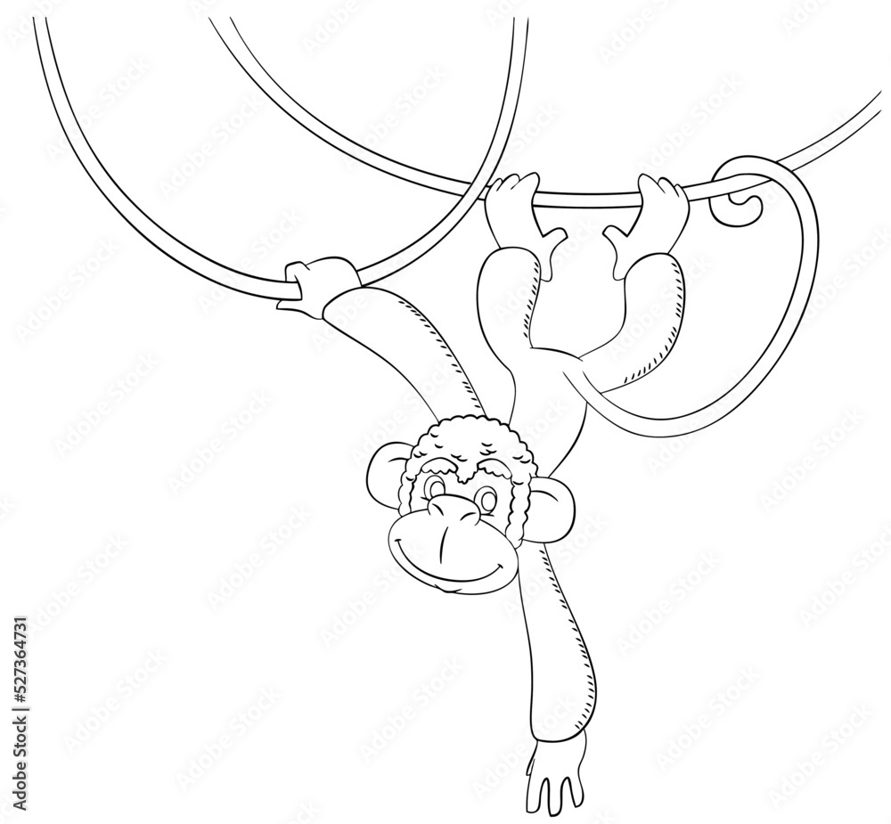 Monkey. Element for coloring page. Cartoon style. Stock Vector | Adobe ...