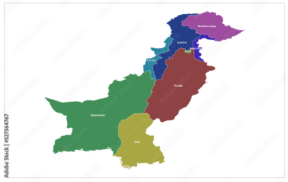 Pakistan Province Map vector illustration with name , Pakistan State ...