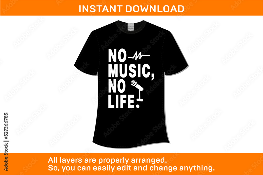 NO MUSIC NO LIFE T-SHIRT Stock Vector | Adobe Stock