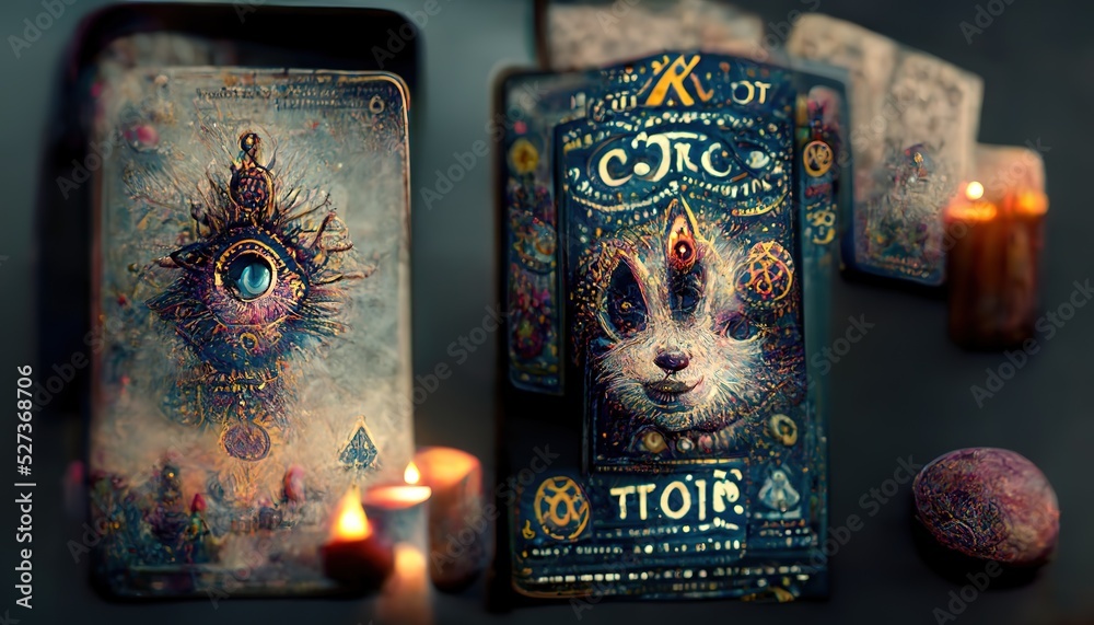 Raster illustration of magic ornament. Ancient runes, psychedelic ...