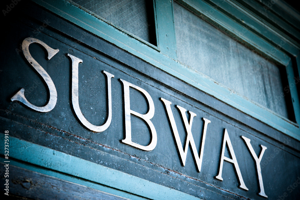 United States, New Jersey, Hoboken, Subway entrance sign Stock Photo ...