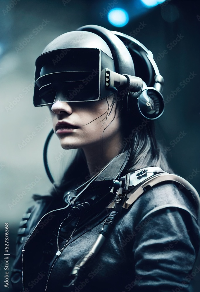 Realistic portrait of a sci-fi cyberpunk girl in a cyber suit. High ...
