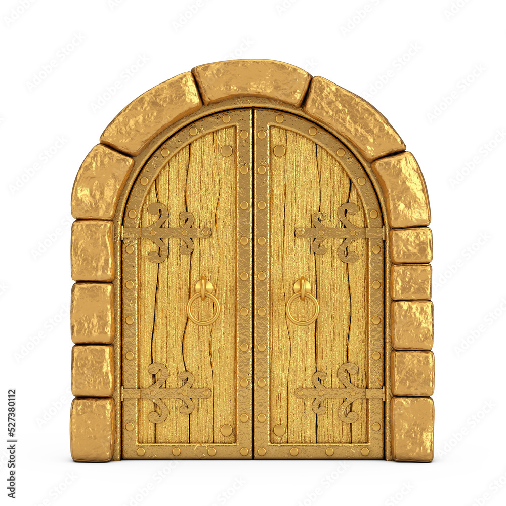 Golden Medieval Arch Closed Castle Gate. 3d Rendering Stock ...