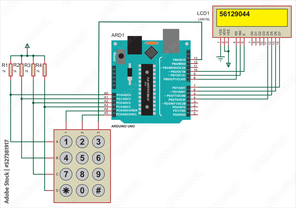 Vetor de Arduino uno scheme of processing keyboard keystrokes and ...