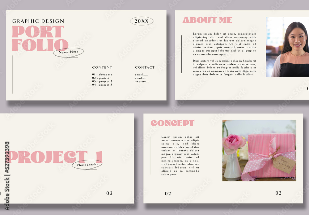 Pink and Cream Portfolio Stock Template | Adobe Stock