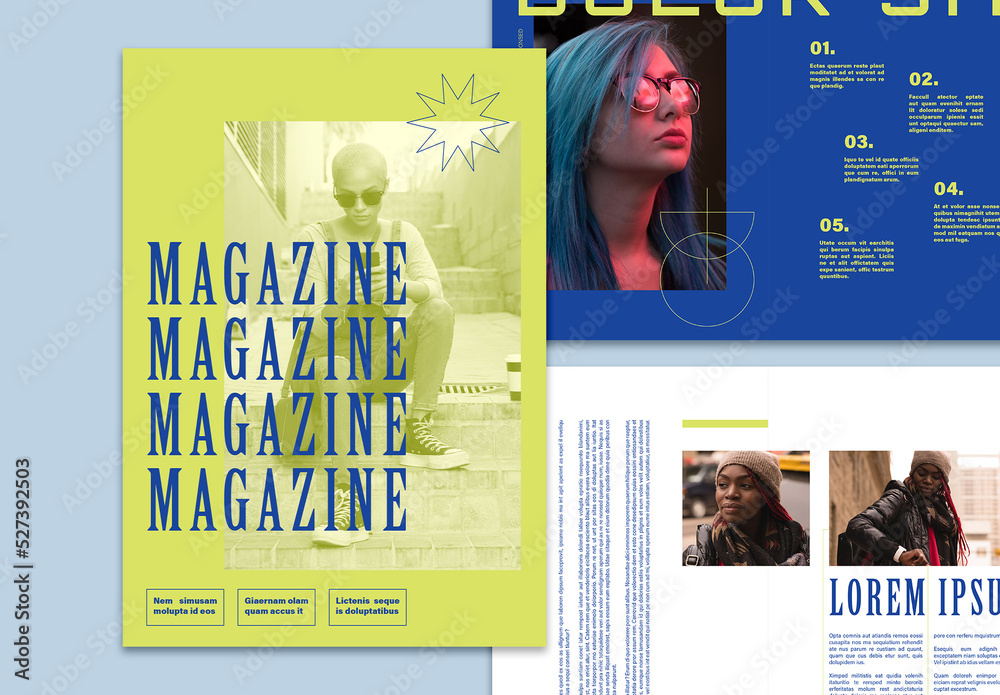 Blue & Green Magazine Stock Template | Adobe Stock