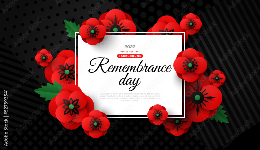Remembrance Day card, Memorial Anzac flyer template with paper cut ...