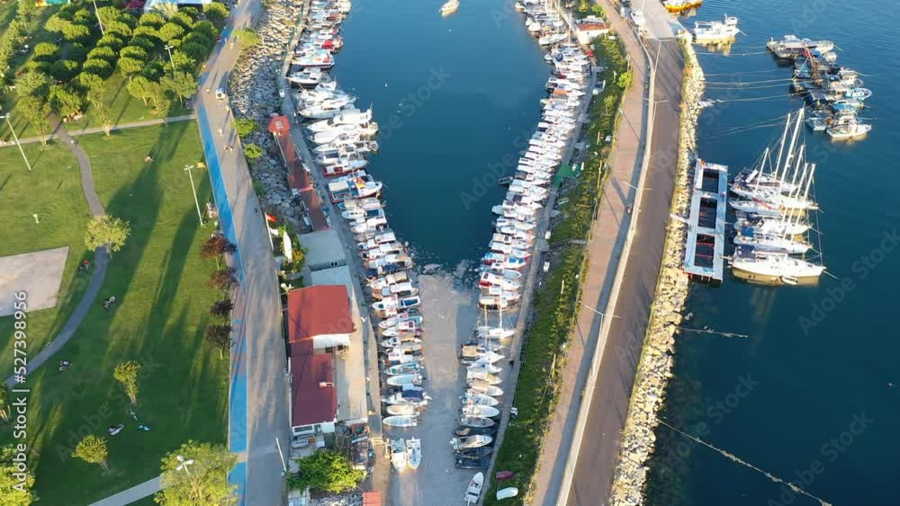 Marina dock basin with moorings and supplies for yachts and boats ...