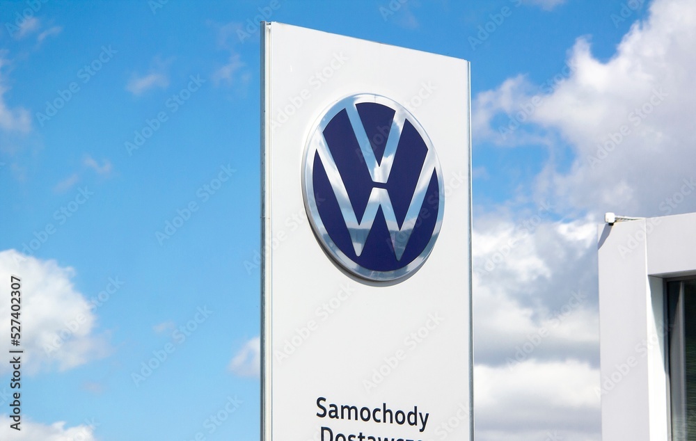 Volkswagen car brand logo on a banner at dealership Stock Photo | Adobe ...