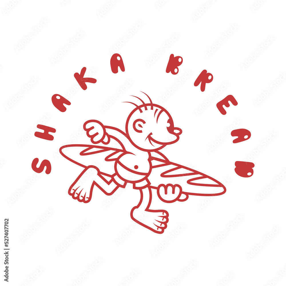 vintage cartoon male character running with a giant loaf of bread ...