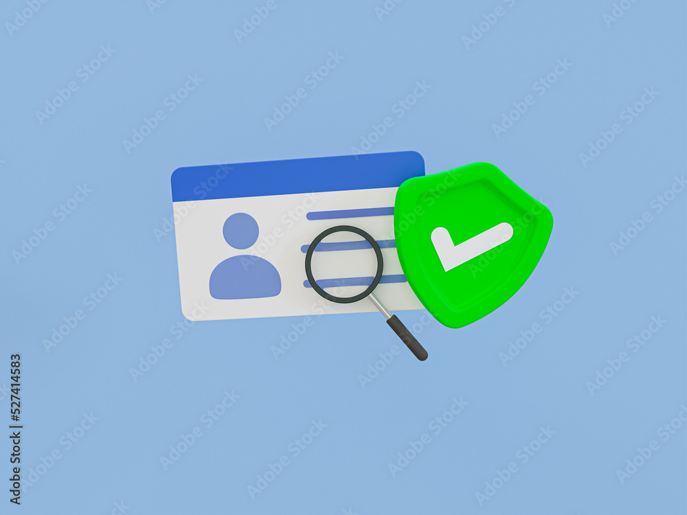 3d cartoon ID card verification. Unauthorized use. Authentication ...