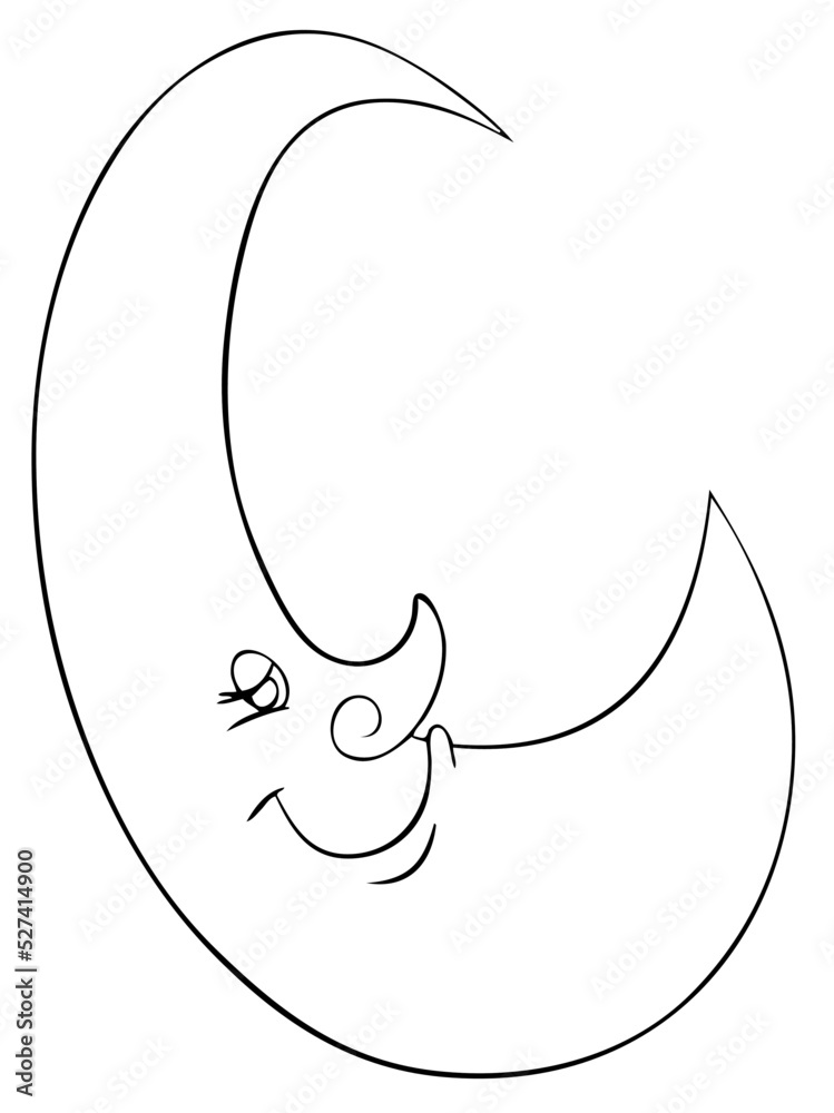 Moon. Element for coloring page. Cartoon style. Stock Vector | Adobe Stock