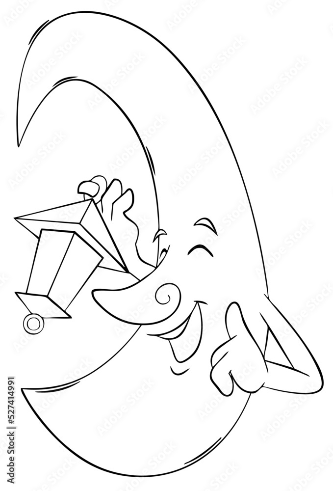 Moon. Element for coloring page. Cartoon style. Stock Vector | Adobe Stock
