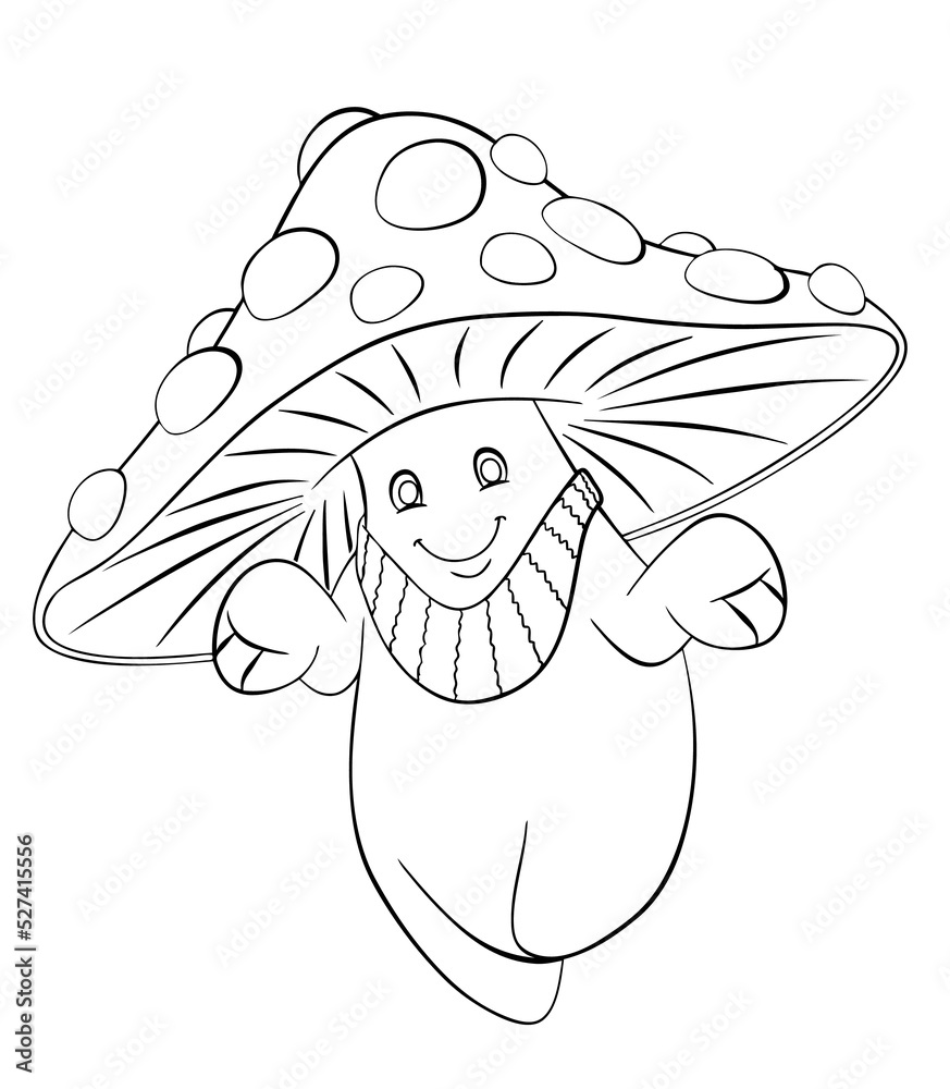 Mushroom toadstool. Element for coloring page. Cartoon style. Stock ...