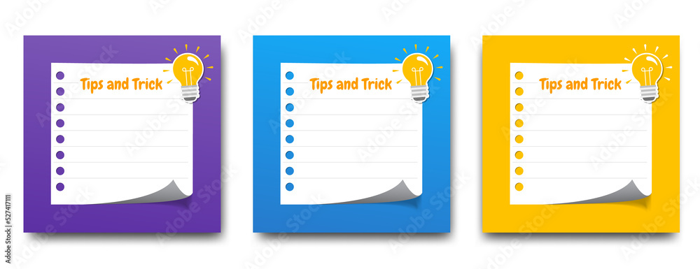 Vecteur Stock Note paper with lightbulb ornament. Quotes, idea ...