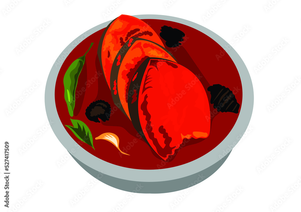Fish curry Indian and Indian food vector illustration Stock Vector ...