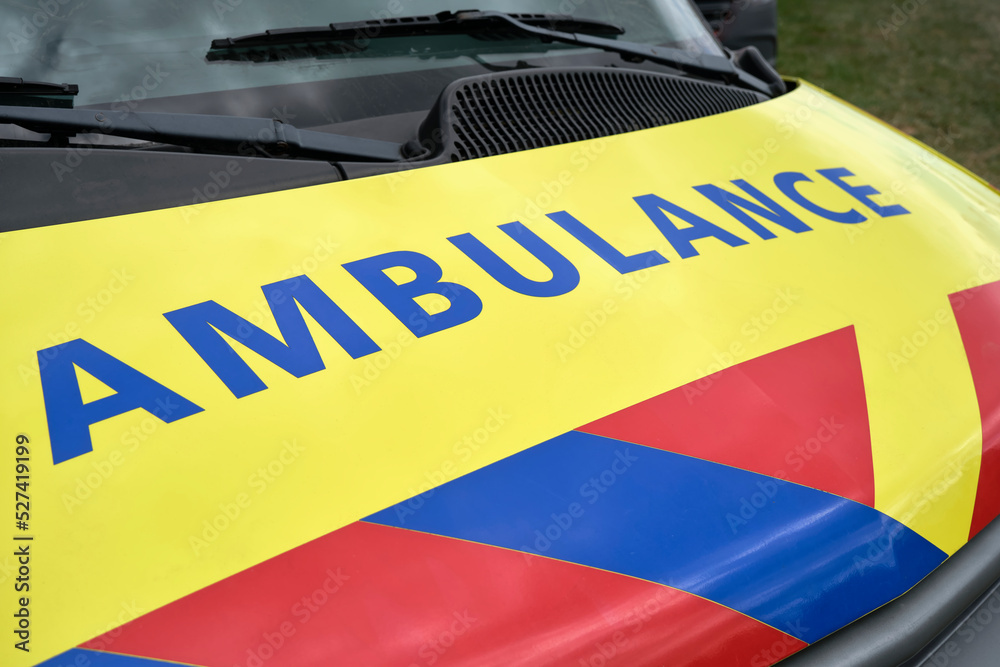 Dutch Ambulance logo on the hood of a parked medical van. Ambulance ...