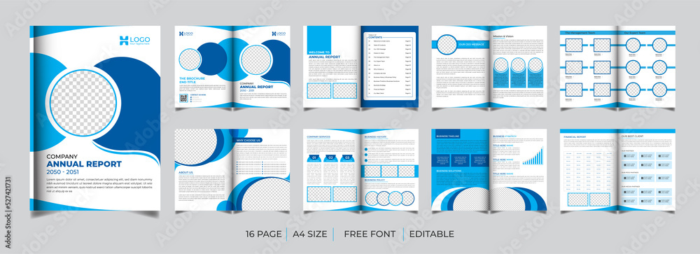 Creative Company Annual Report template layout design, Sky blue color ...
