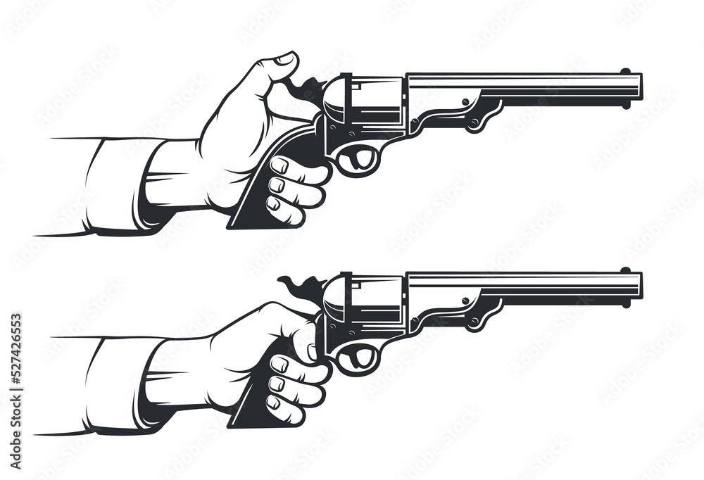 Hand with a gun. Cowboy hand with classic wild west pistol. Stock ...