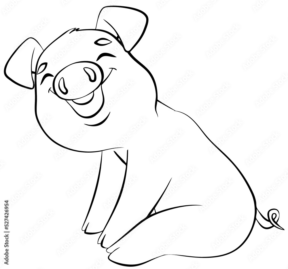 Pig. Element for coloring page. Cartoon style. Stock Vector | Adobe Stock