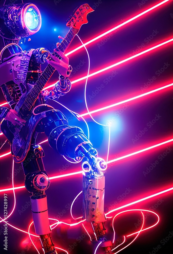 Abstract portrait of a cyberpunk robot musician. A robot playing the ...