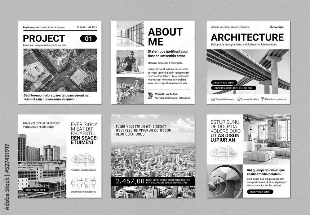 Social Media Post Layouts in Black and White Stock Template | Adobe Stock