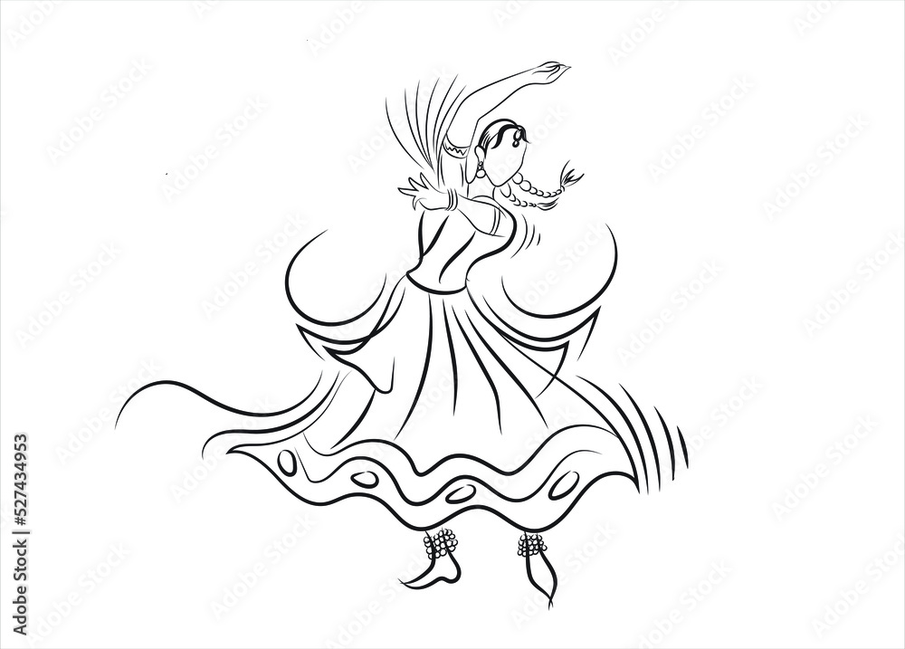 kathak dance vector illustration drawing Stock Vector | Adobe Stock