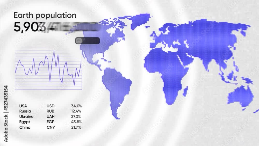Animation showing global overpopulation around the planet with graphics ...