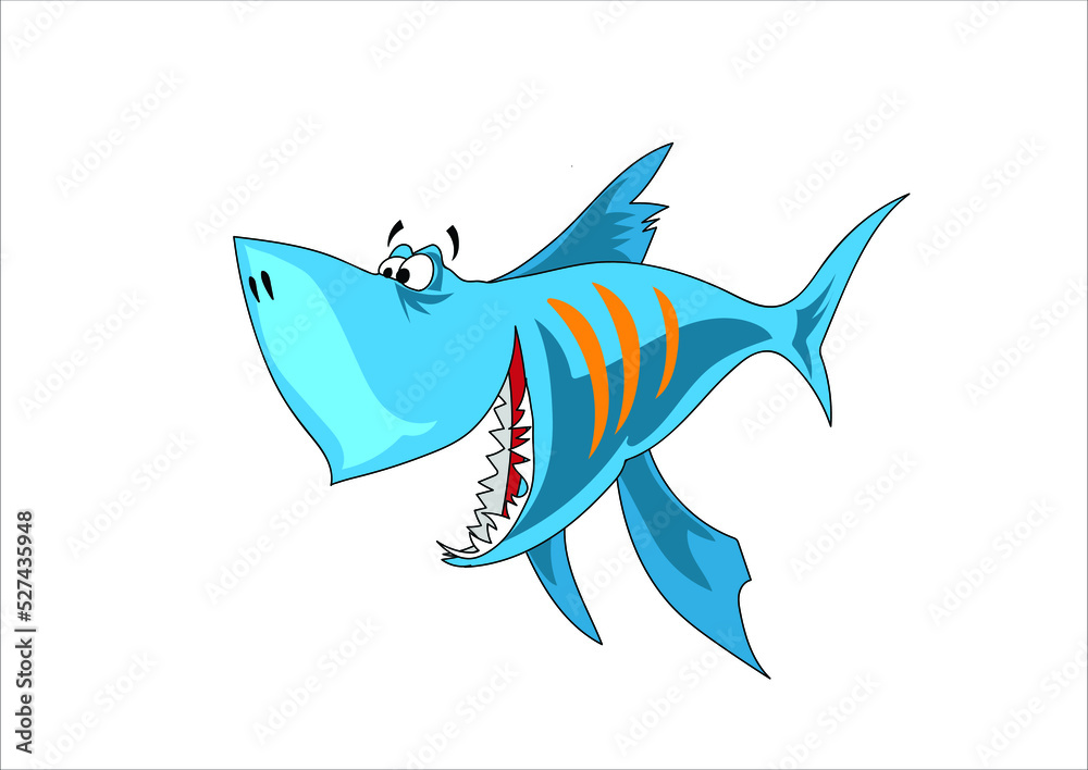 Shark fish cartoon vector illustration on white background Stock Vector ...