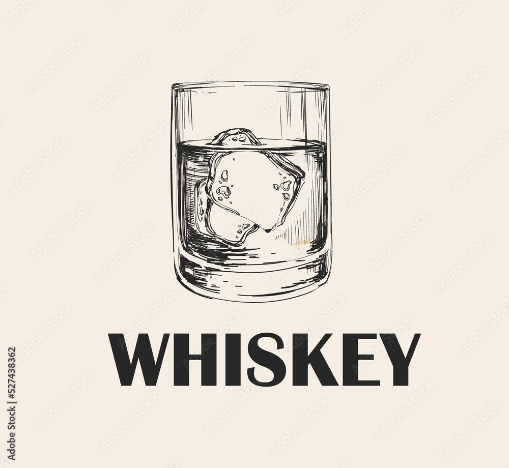 Whiskey Glass Hand Drawn Drink. Vector Illustration. Whiskey. Brandy ...