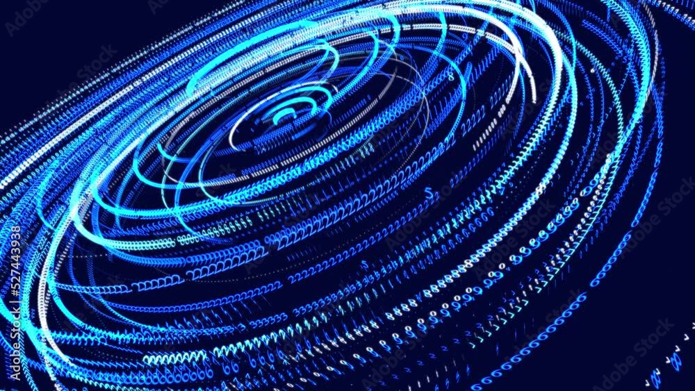 Vj loop hologram blue abstract digital bg. Symbols form lines, lines form rings grid. Sci fi ...