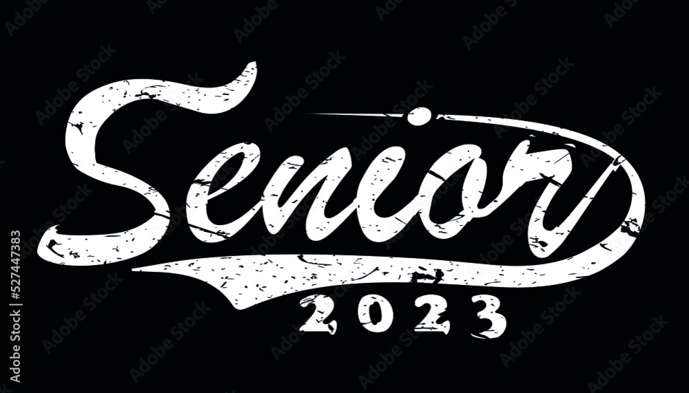 Seniors 2023 text Vector, T-shirt Design, white with Black background ...