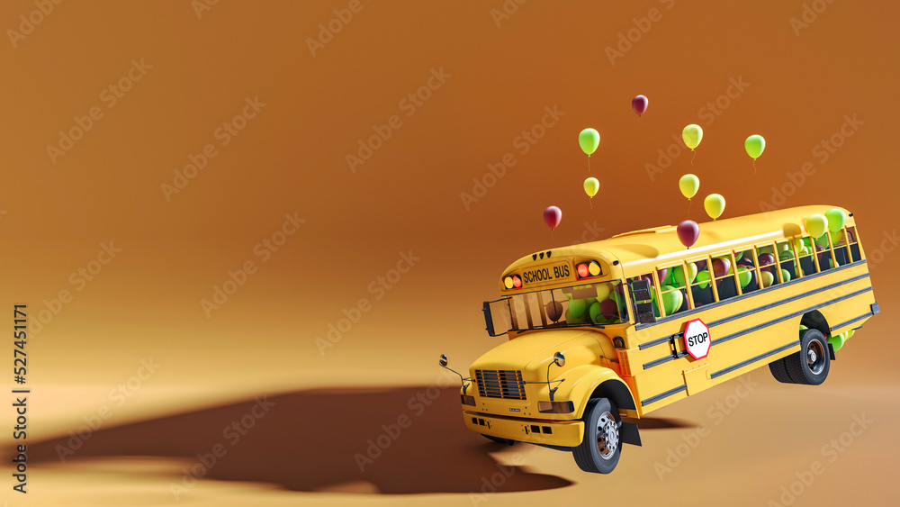 A playful school bus full of balloons ready for the start of the school ...