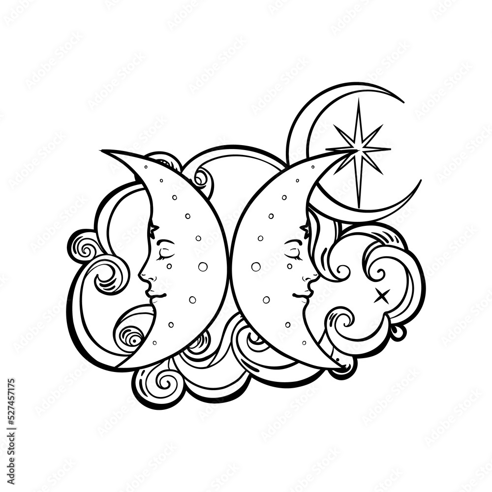 Wicca moon goddess symbol. isolated vector illustration. Tattoo ...