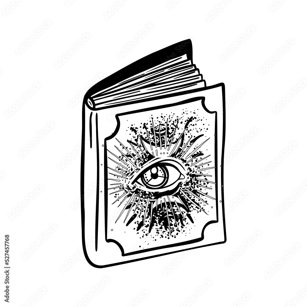 Magic spell book. Outline vector illustration isolated on white ...