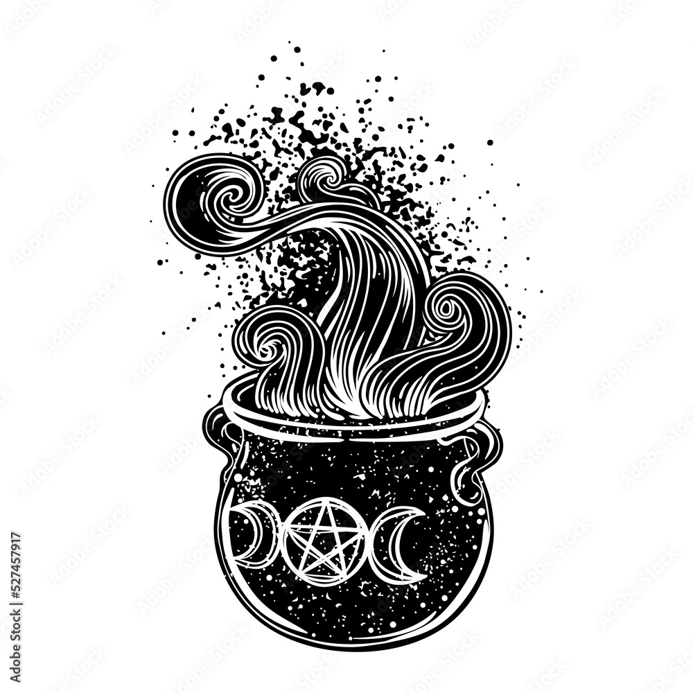 Witches cauldron. Vector isolated illustration in Victorian style ...